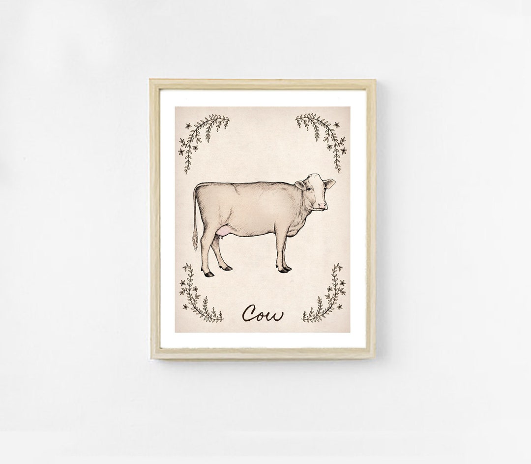 Cow Art Print. Cute Nursery Decor. Farm Animal Print. Rustic Kitchen ...