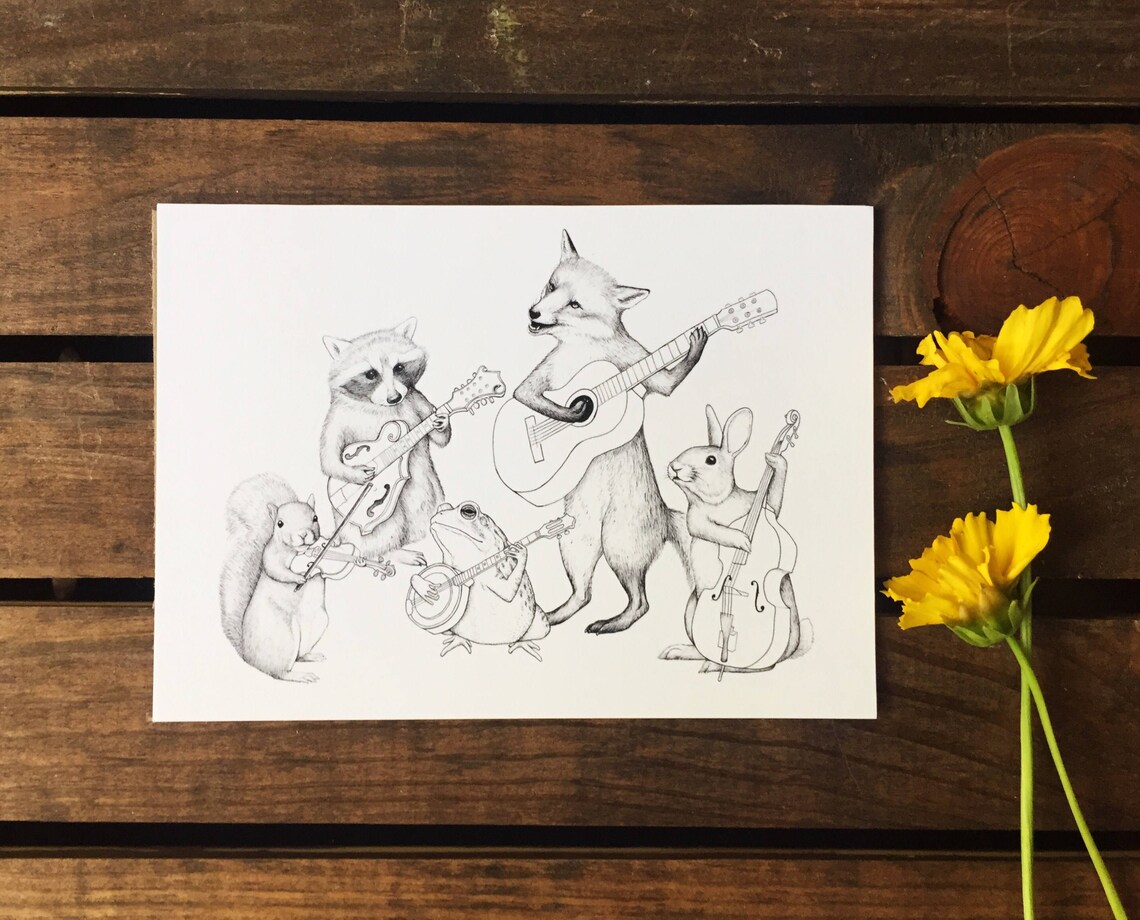 Bluegrass Animal Band Art Print - Bluegrass Art - Animal Art - Music ...