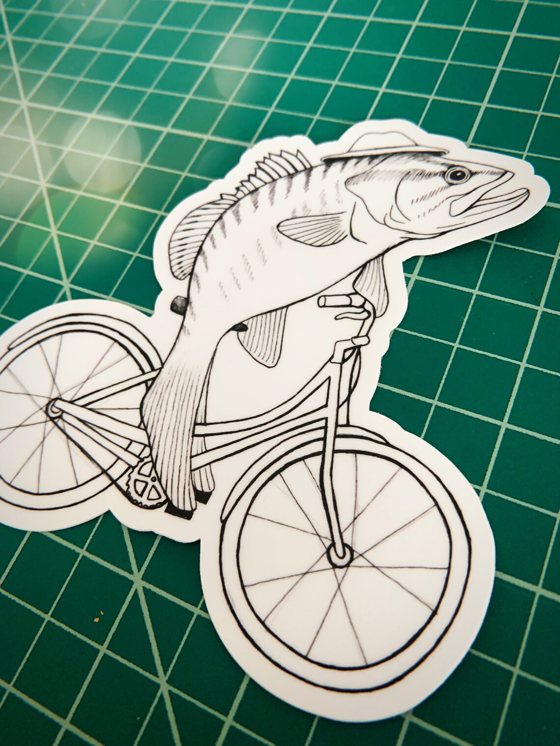 Bicycle Vinyl Sticker. Fish on Bike Bumper Sticker. Waterproof - Etsy