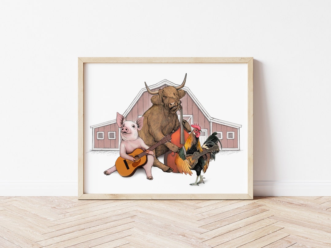 Bluegrass Farm Animals Art Print. Cute Country Music Artwork. Southern ...