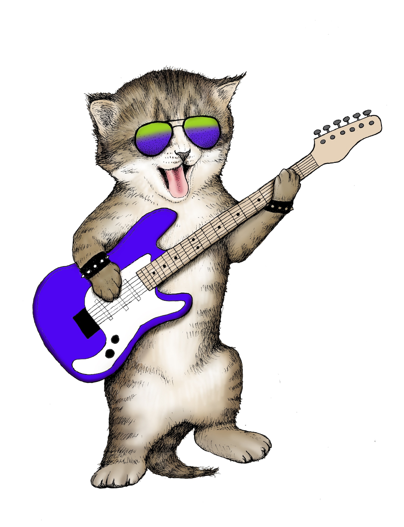Rocker Cat Band Art Print. Rock and Roll Art. Hipster Music - Etsy
