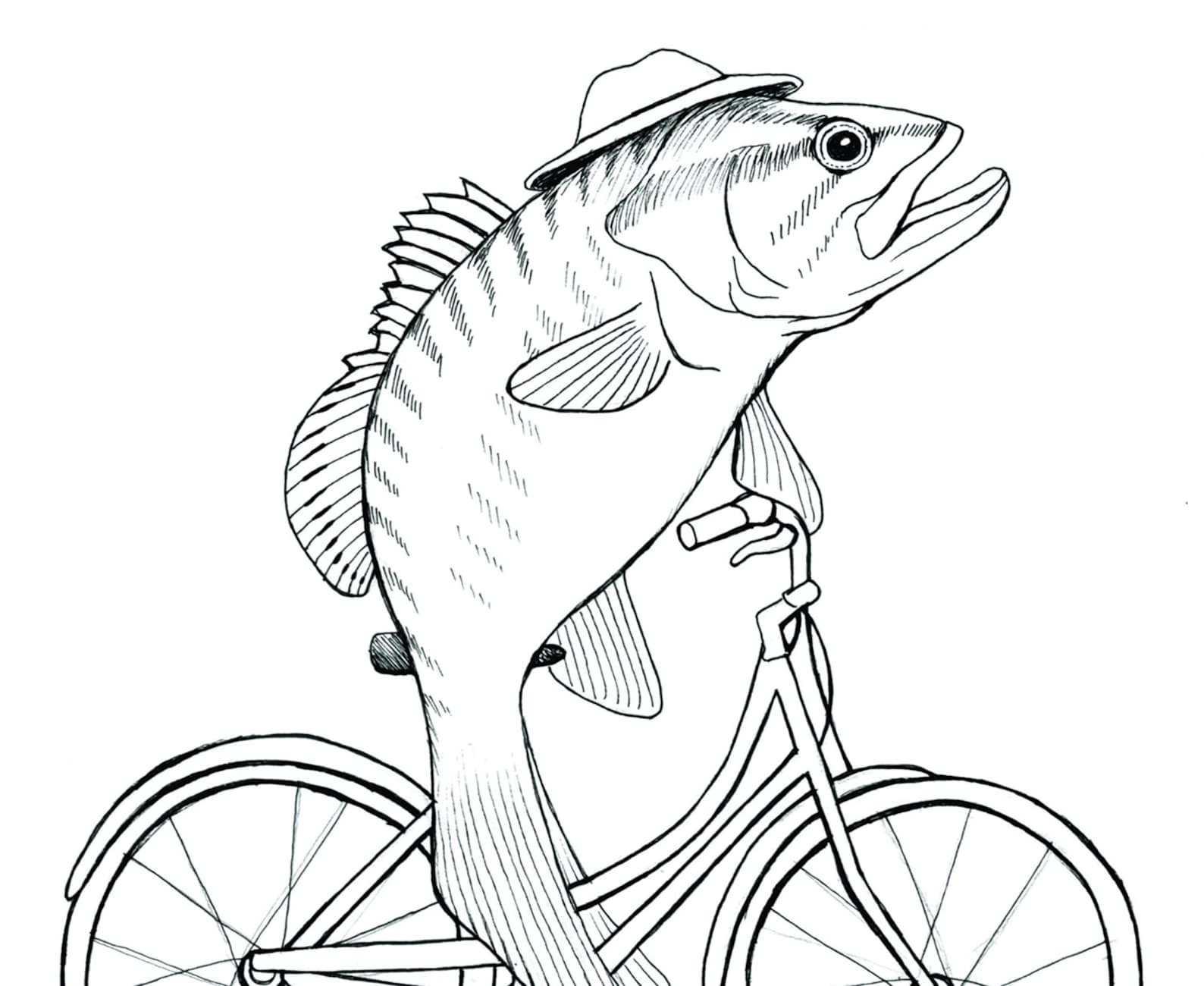 Fish on a Bike Art Print. Whimsical Wall Art. Funny Wall Decor ...