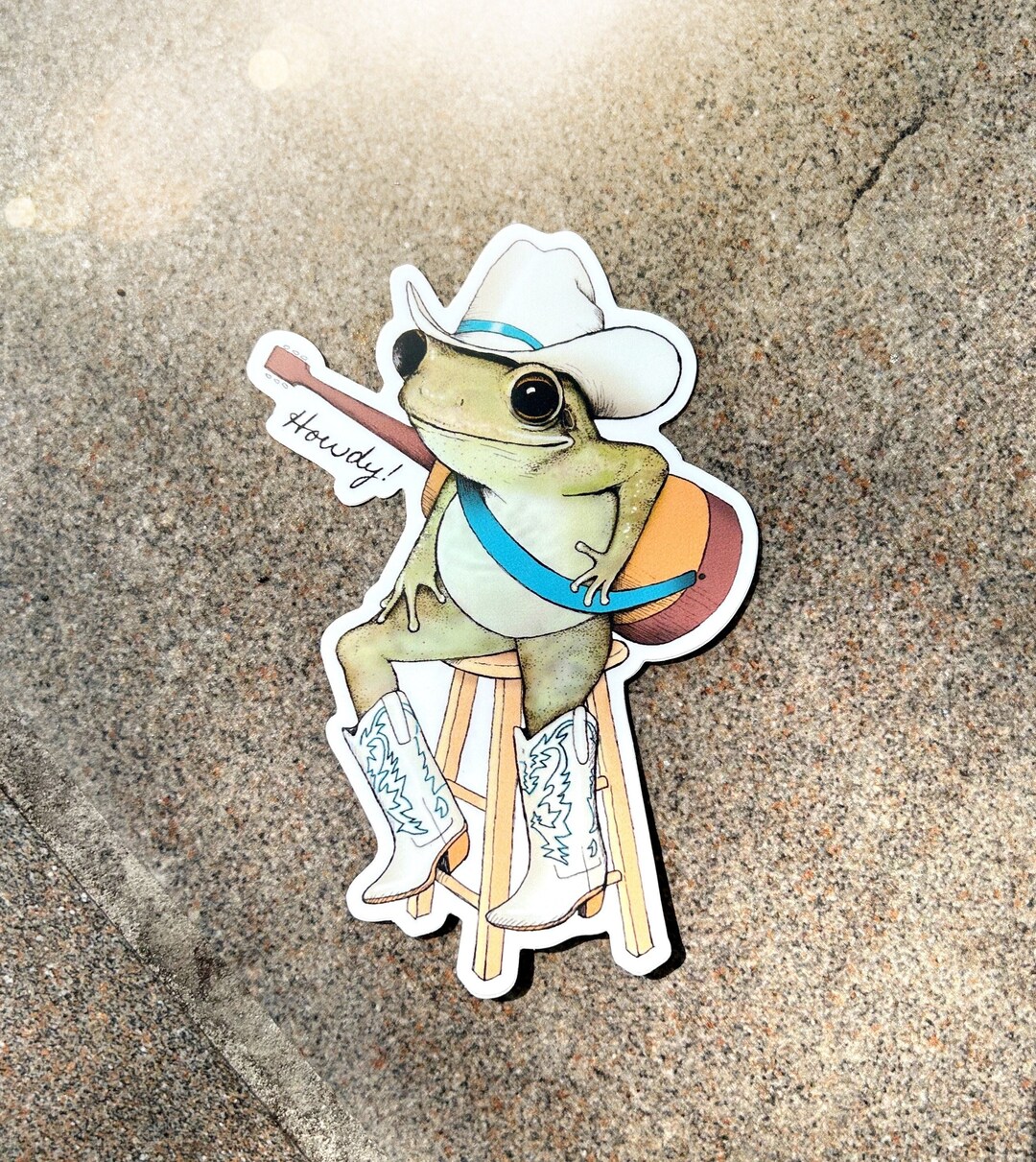 Cute Vinyl Cowboy Frog Sticker. Funny Waterproof Laptop Water Bottle ...
