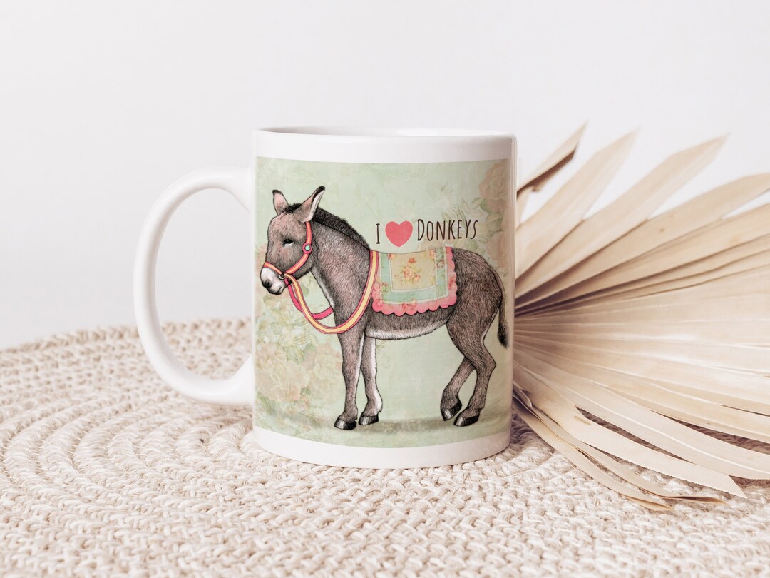 Cute Donkey Ceramic Mug. I Love Donkeys! Stainless Steel Tumbler Travel ...