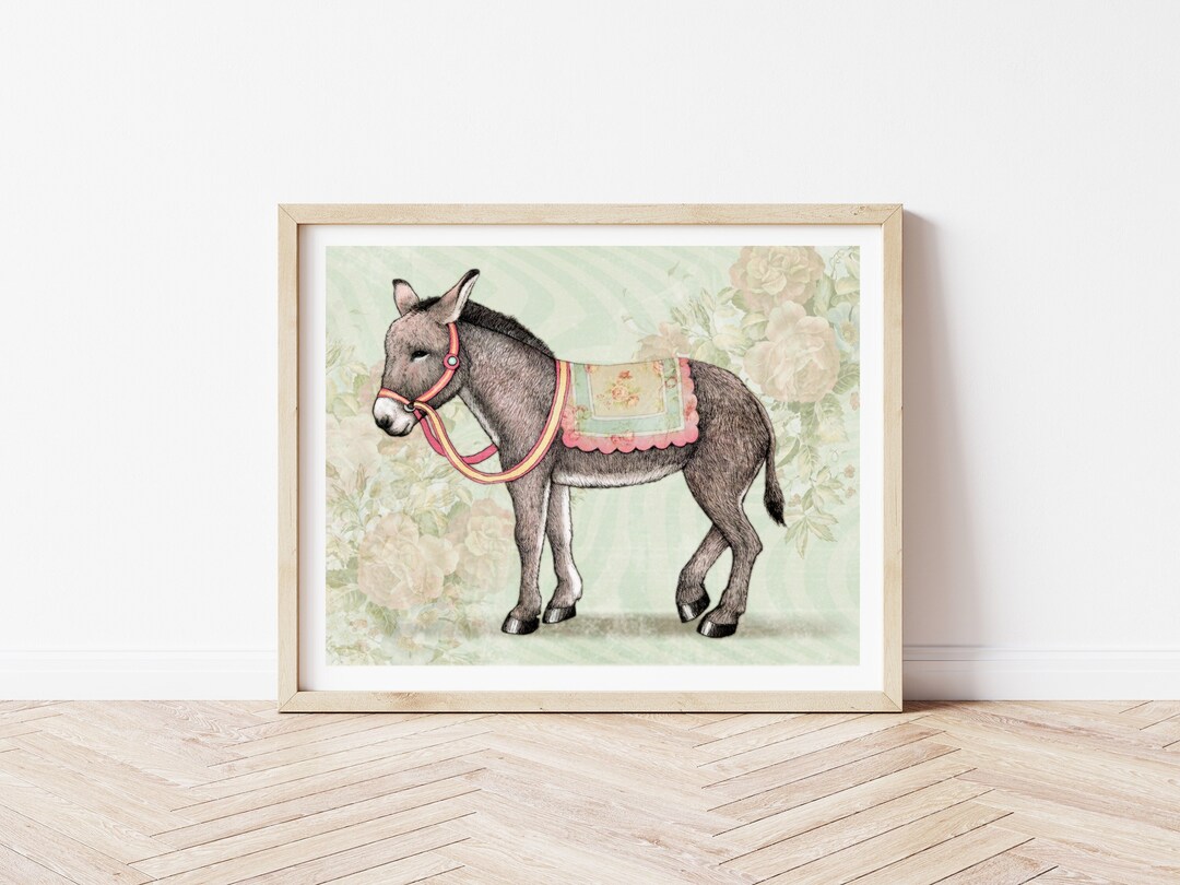 Floral Donkey Art Print. Colorful Farmhouse Decor Artwork. Cute Donkey ...