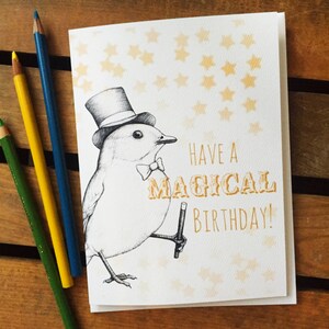 Magic Birthday Card. Bird Birthday Card. Magician. Cute Birthday Card ...