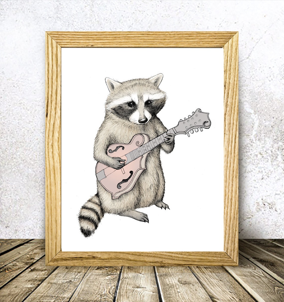 Bluegrass Raccoon. Color Raccoon Print. Bluegrass Animal Band - Etsy