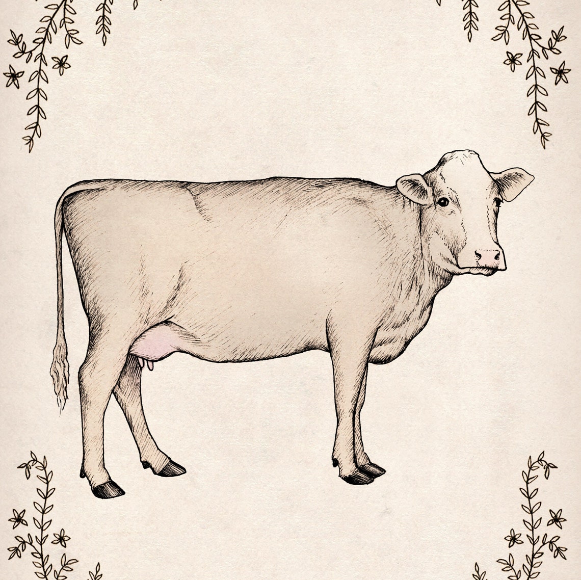 Cow Art Print. Cute Nursery Decor. Farm Animal Print. Rustic | Etsy