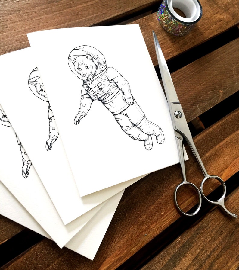 Space Cat Notecards Set of 4 Space Cat Stationary Geeky - Etsy