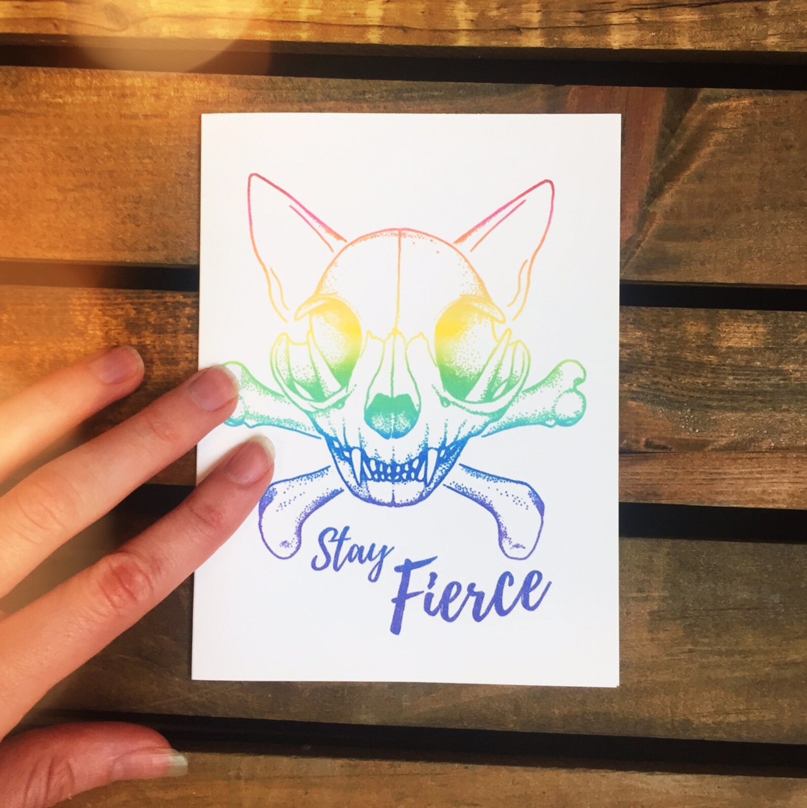 Stay Fierce Card. Rainbow Cat Skull. LGBT Pride Card. Gay Greeting Card ...
