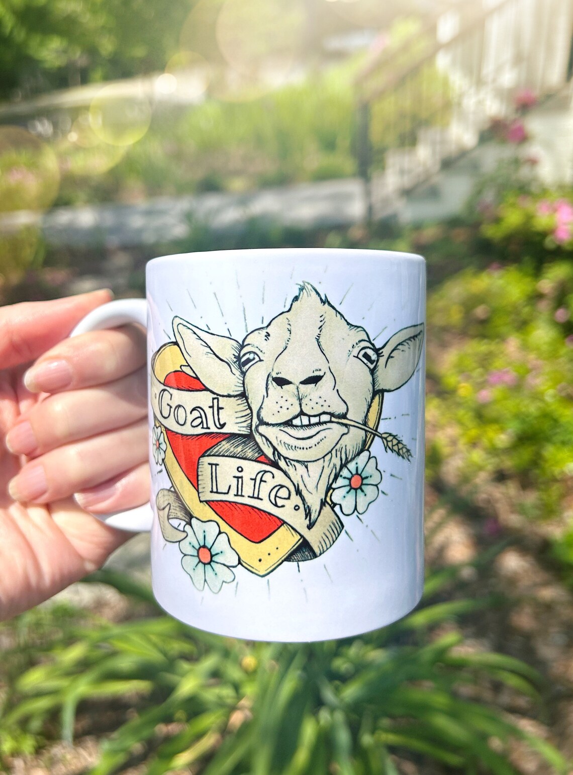 Funny Ceramic Goat Life Mug. Coffee Cup. Goat Lover Gift. Retro Heart ...