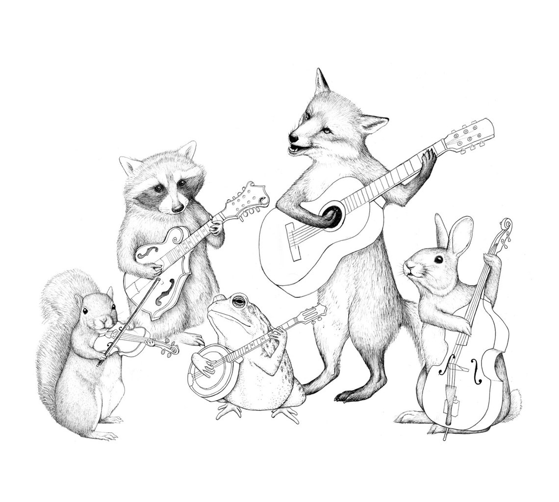Bluegrass Animal Band Art Print - Bluegrass Art - Animal Art - Music ...
