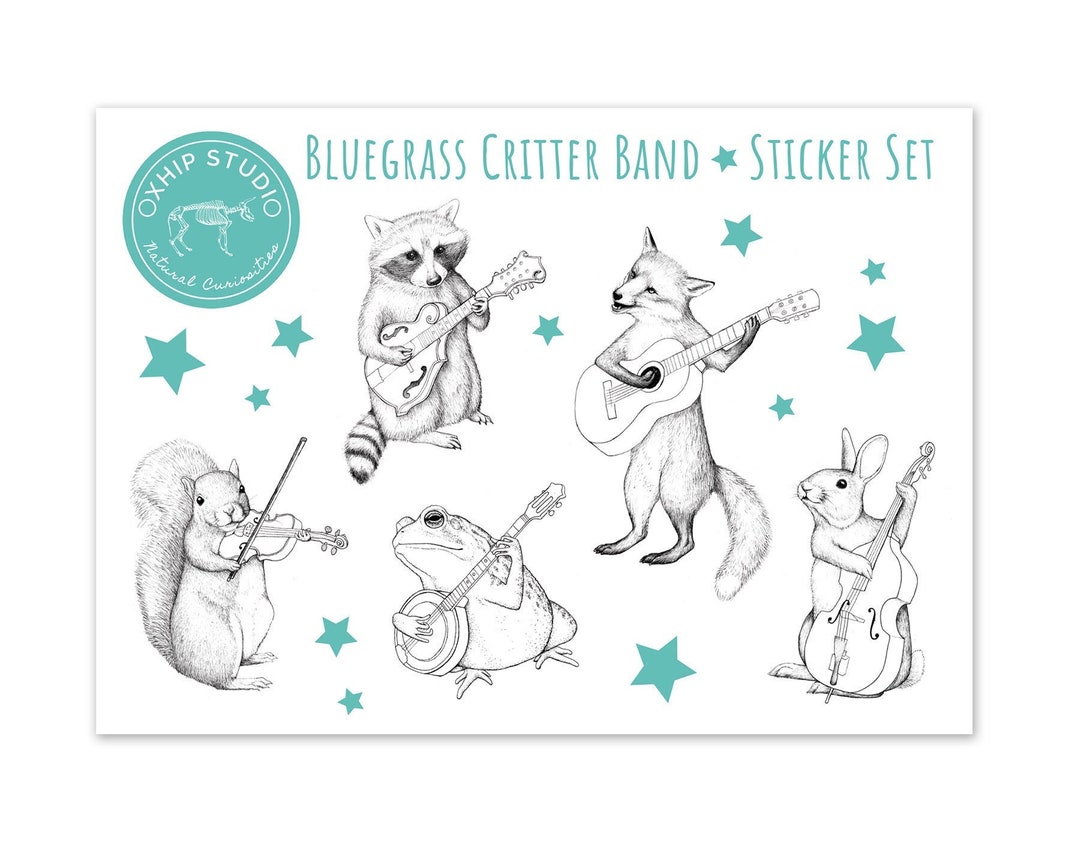 Bluegrass Band Vinyl Sticker Set. Animal Music Sticker Sheet ...