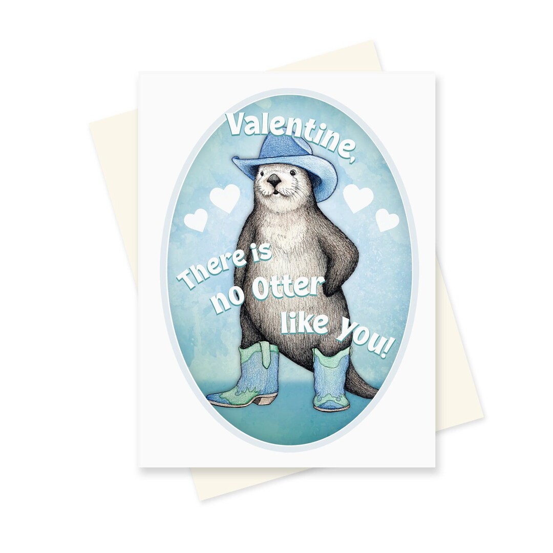 Cute Otter Valentine Card Cowboy Sea Otter Valentines Day Card Nerdy ...