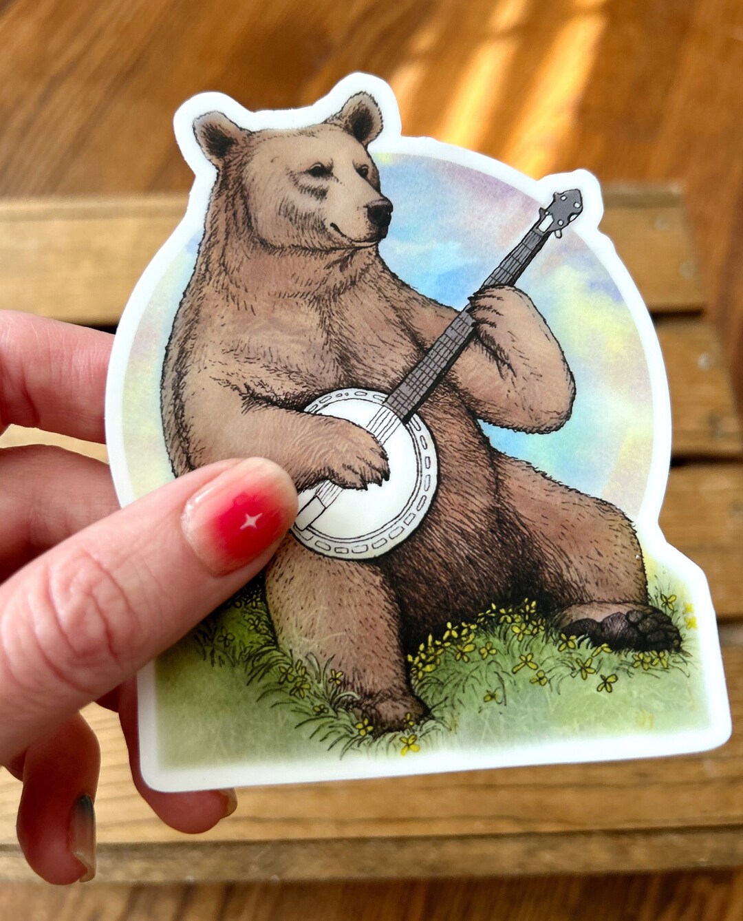 Bluegrass Banjo Bear Vinyl Sticker. Brown Bear Bumper Sticker ...