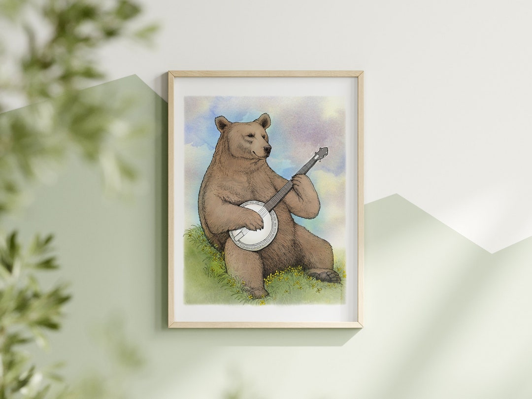 Bluegrass Banjo Bear Art Print. Bluegrass Animal Band. Bluegrass Gift ...