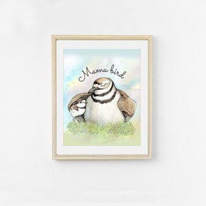 Mama Bird & Baby Bird Art Print Watercolor Cute Mothers Day Gift. Sweet ...