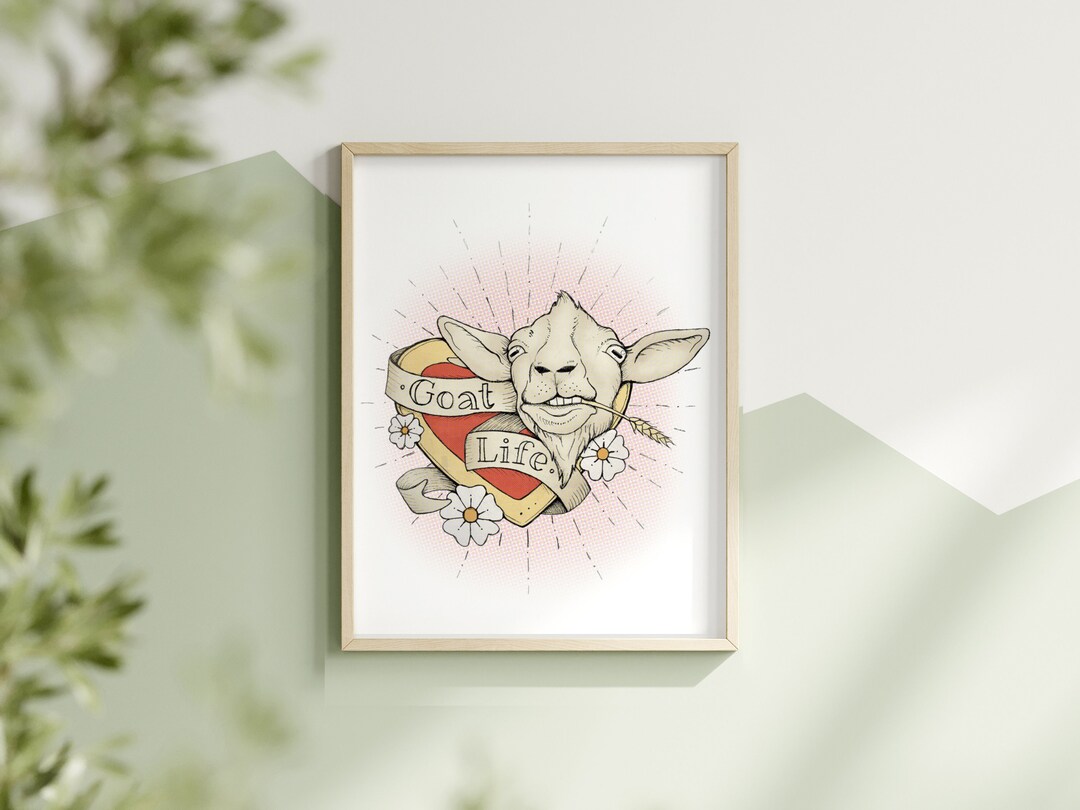Printable Goat Life Art Print Tattoo Style Decor. Wall Artwork Room ...