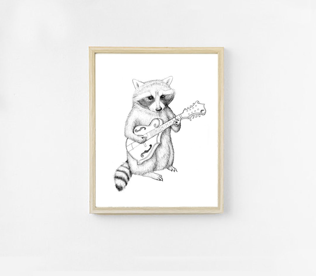 Bluegrass Raccoon. Raccoon Print. Bluegrass Animal Band Art Print ...