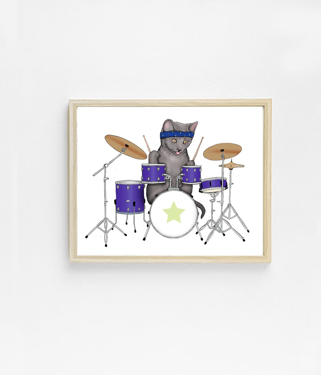 Cat Drummer Art Print. Rock and Roll Art. Animal Art. Music Kitten Art ...