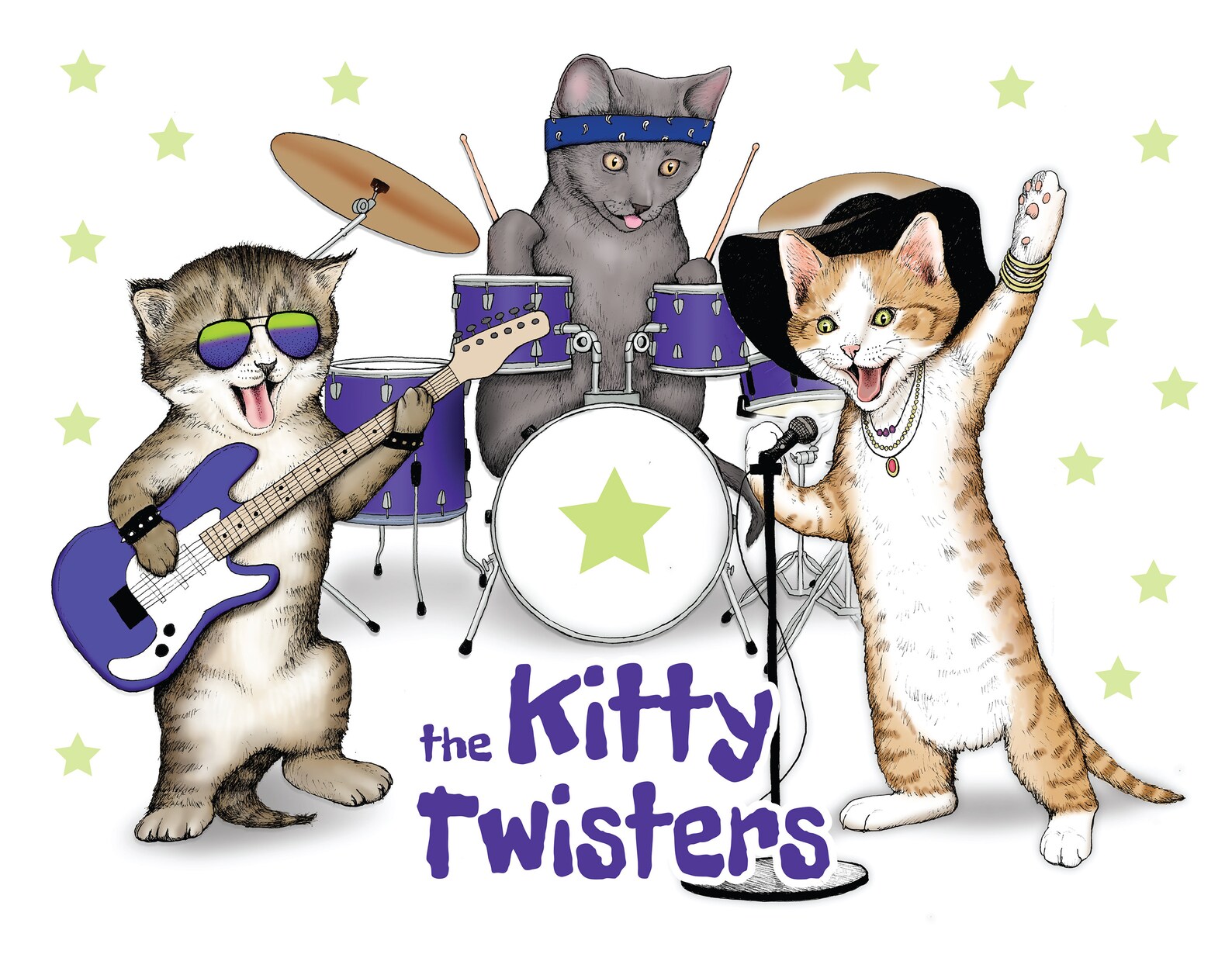 Rocker Cat Band Art Print. Rock and Roll Art. Hipster Music - Etsy