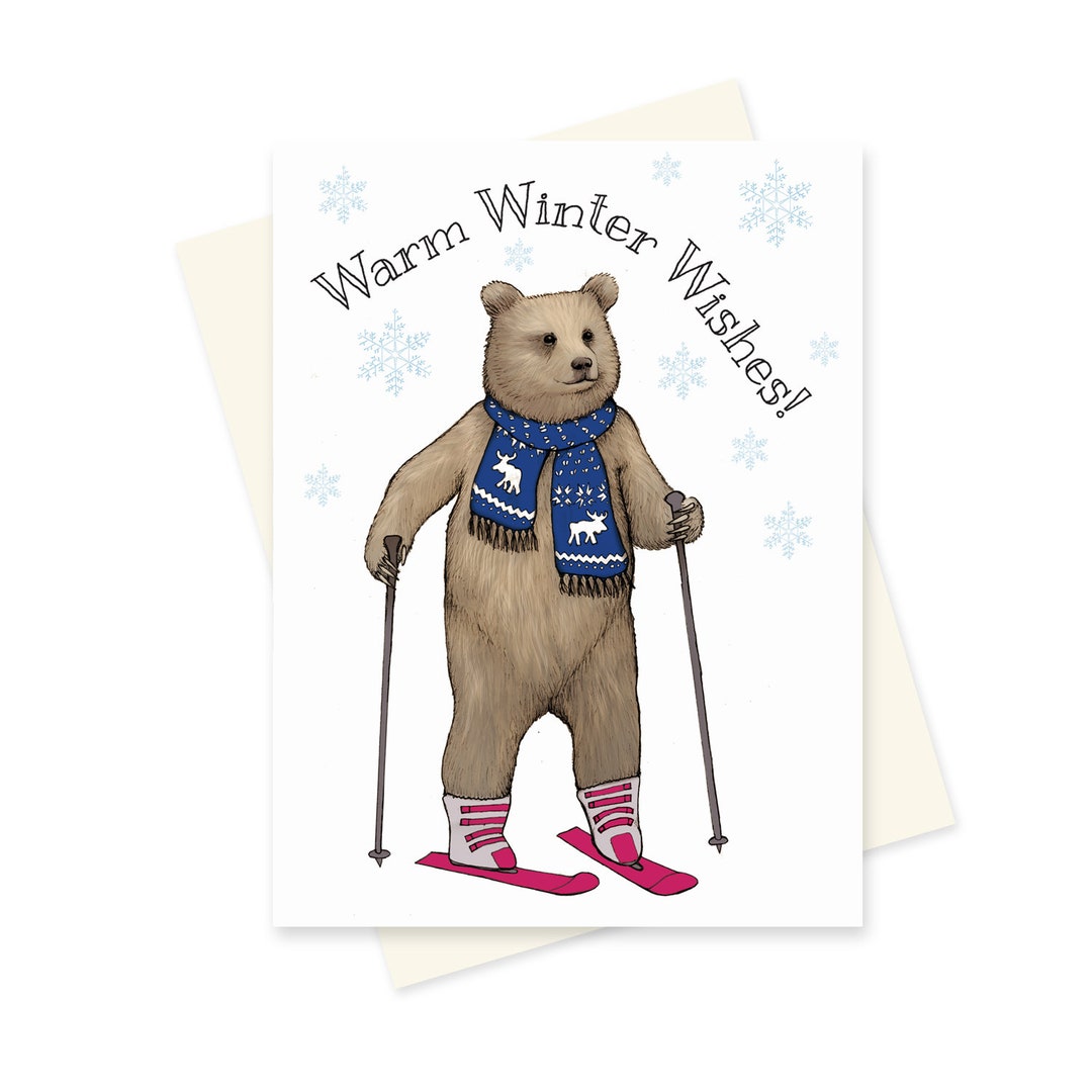 Bear Christmas Card. Winter Season Card. Ski Holiday Card. Funny ...
