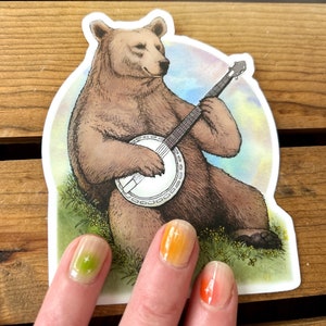 Bluegrass Banjo Bear Vinyl Sticker. Brown Bear Bumper Sticker ...