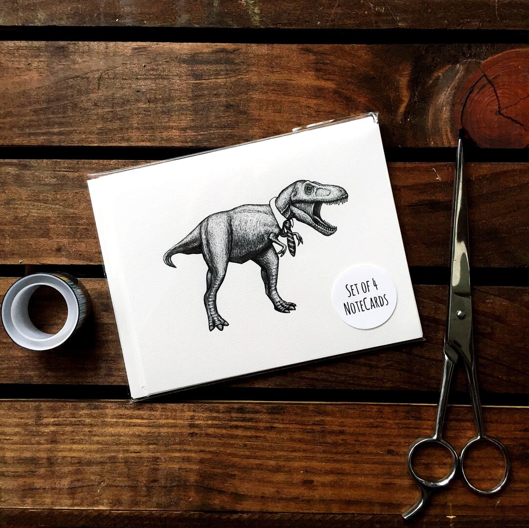 Dinosaur Notecard Set. T Rex Cards. Geeky Stationery. Cute Gift for Him ...