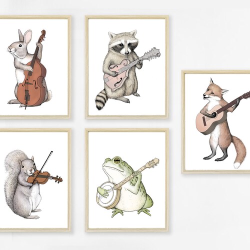 Colorful Bluegrass Art Print Set. Cute Animal Prints. Musical - Etsy