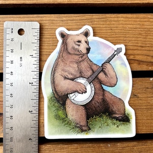 Bluegrass Banjo Bear Vinyl Sticker. Brown Bear Bumper Sticker ...