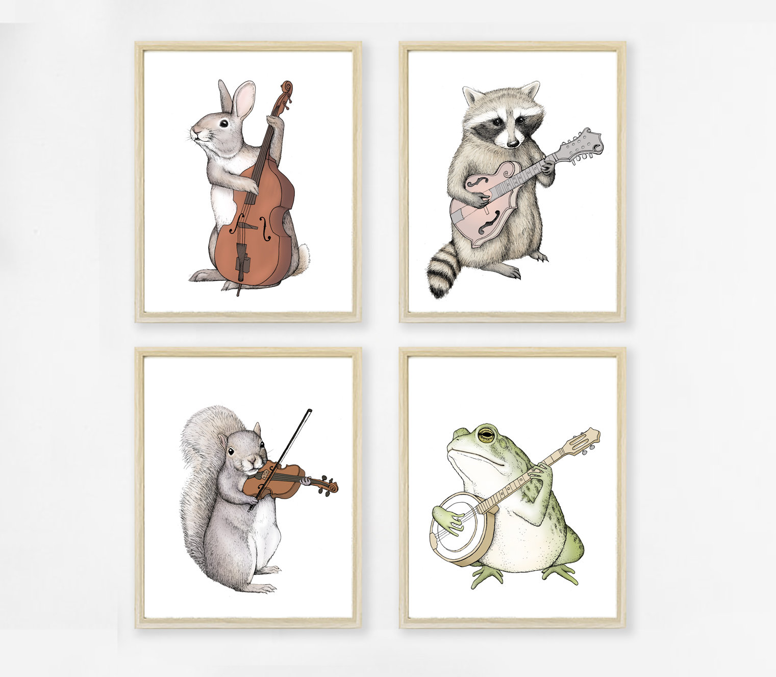 Colorful Bluegrass Art Print Set. Cute Animal Prints. Musical Nursery ...