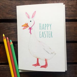 Cute Easter Card. Happy Easter! Cute Bunny Card. Funny Duck Card. Sweet ...