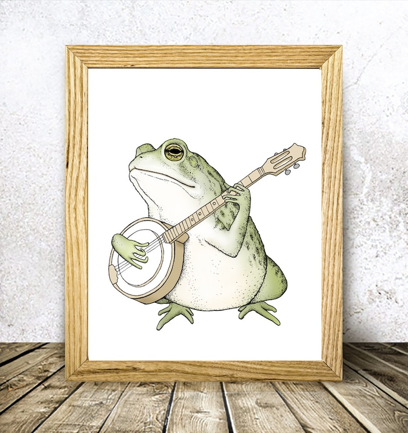 Bluegrass Frog. Color Frog Art Print. Bluegrass Animal Band - Etsy