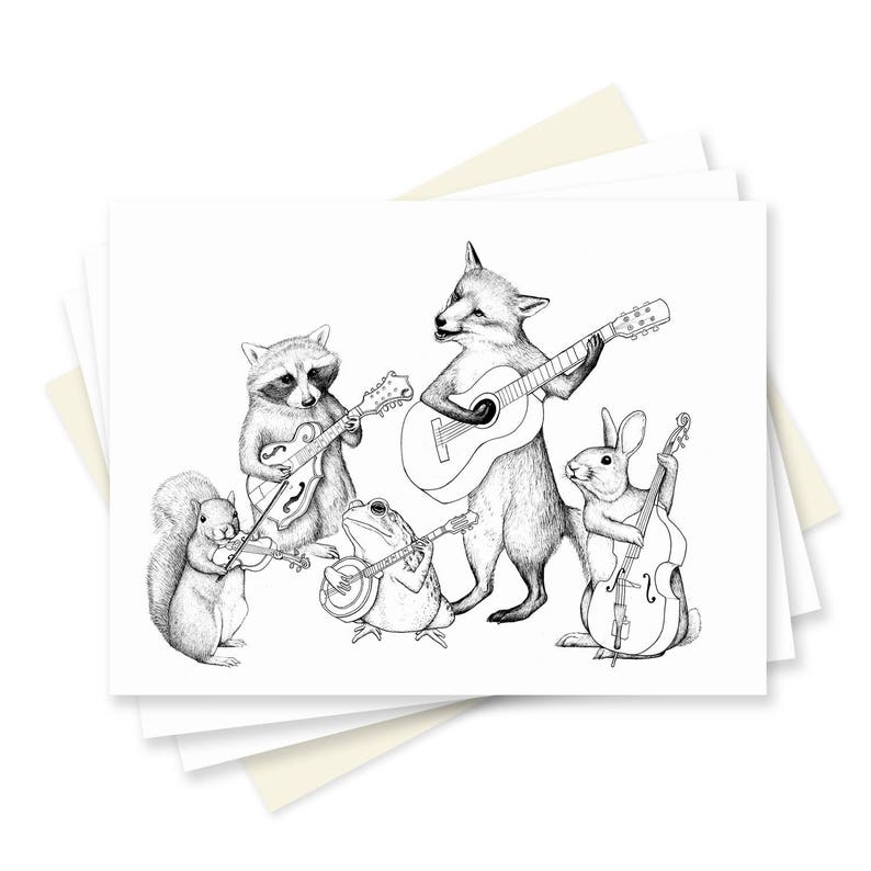 Bluegrass Animal Band Notecards. Boxed Set Woodland Stationery. Cute ...