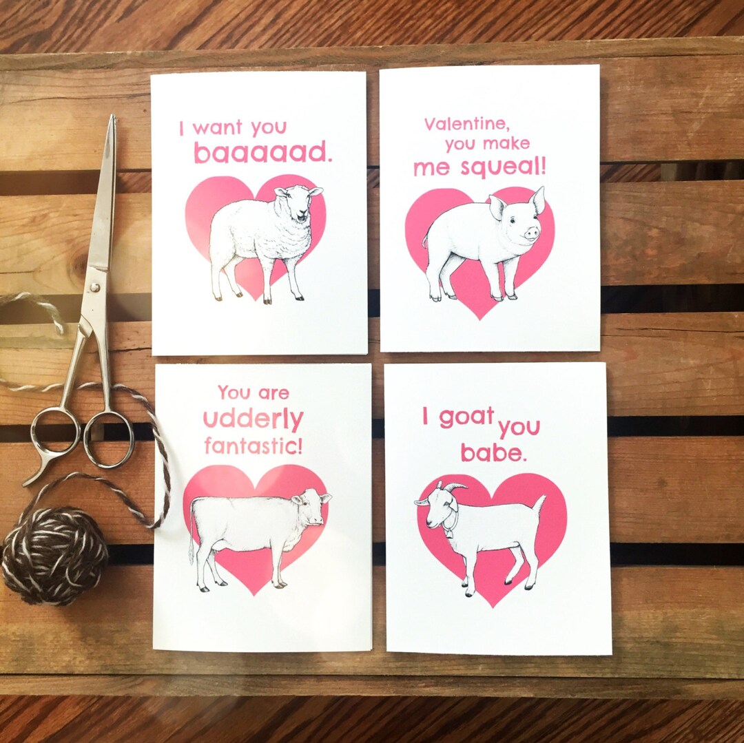 Farm Animal Valentine Set. Nerdy Valentines Day Cards. Geeky Gift ...
