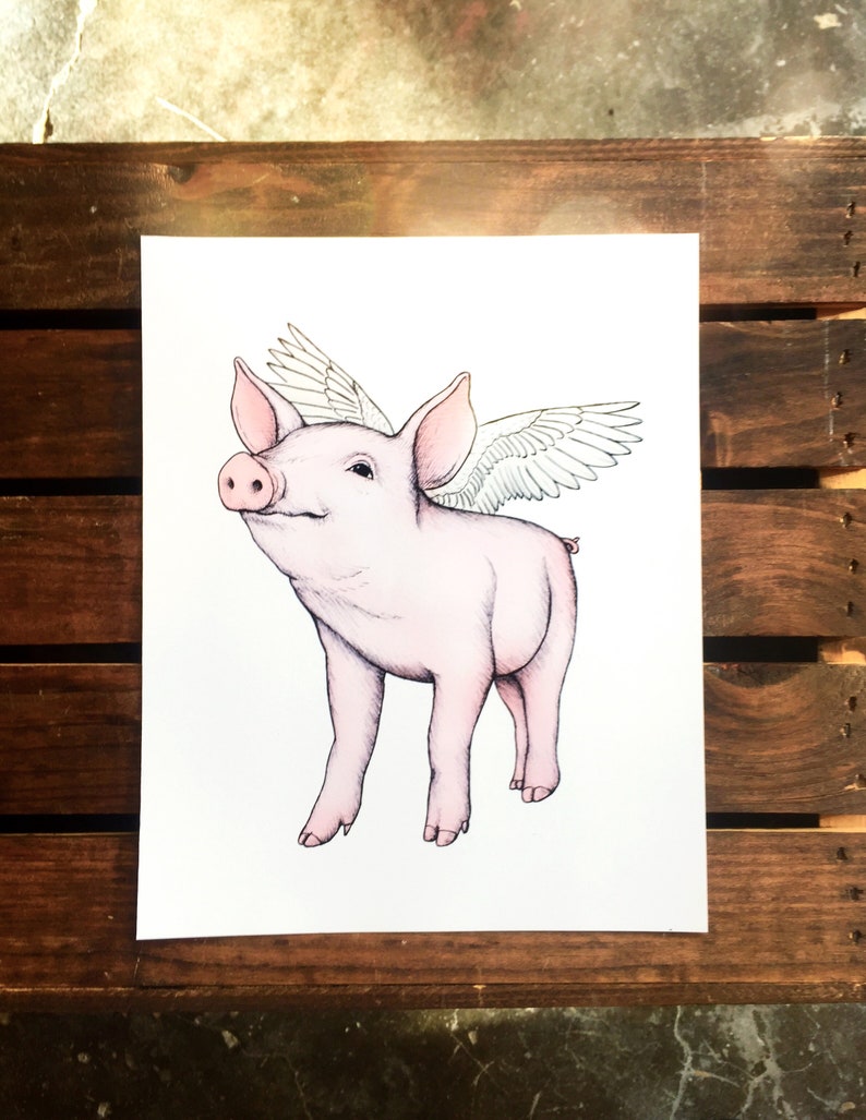 Pig Art Print. Flying Pig Print. Cute Magical Animal. When Pigs Fly ...