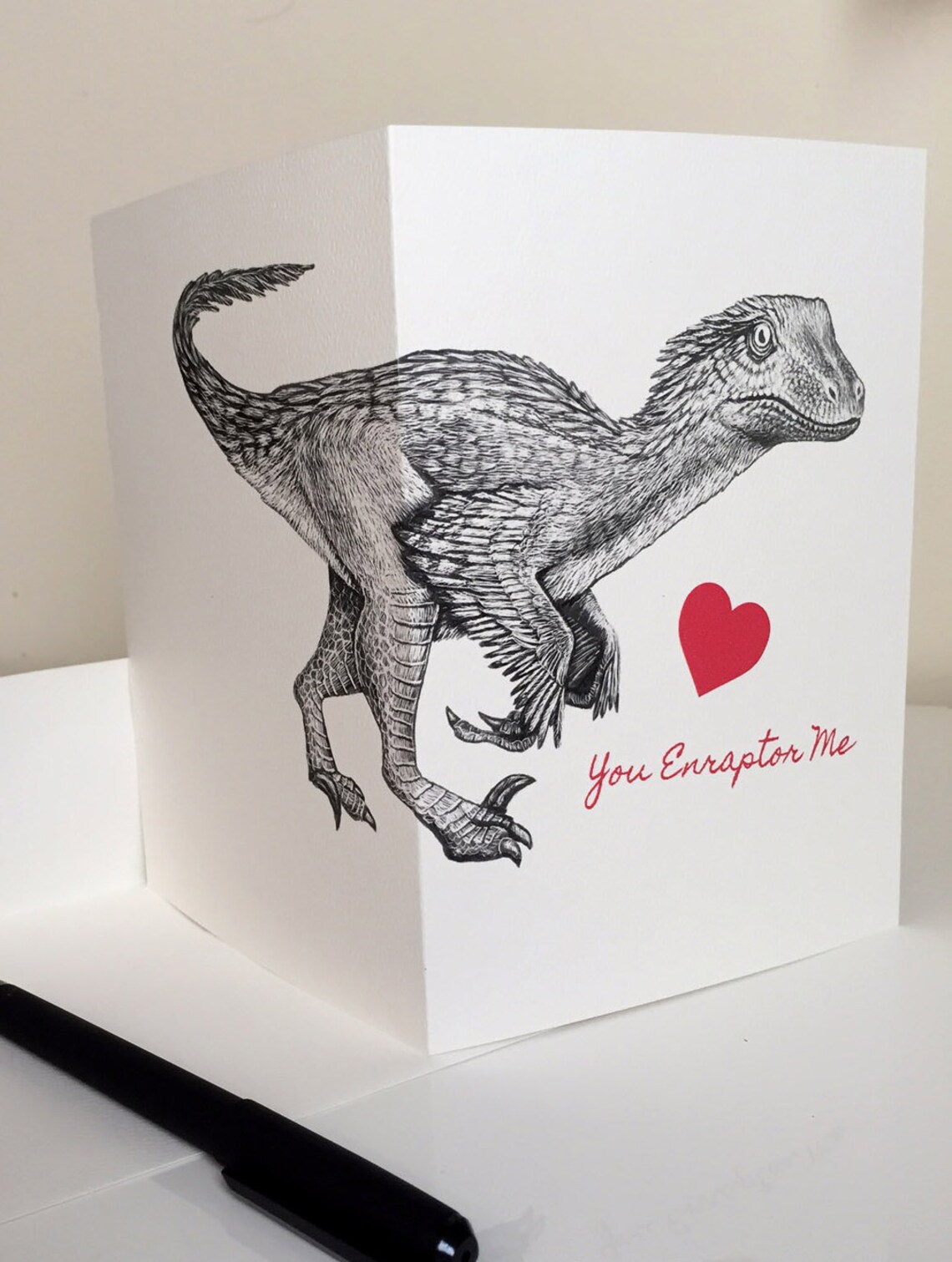 Dinosaur Valentine Card. Velociraptor Valentines Day Card. Nerdy ...