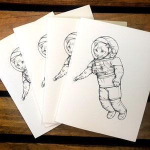 Space Cat Notecards - Set of 4 - Space Cat Stationary - Geeky Cards ...