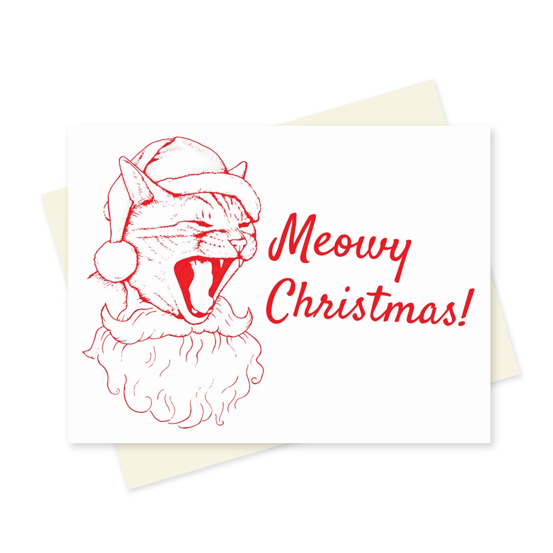 Meowy Christmas Card. Funny Cat Card. Geeky Christmas Card. Cute Cat ...