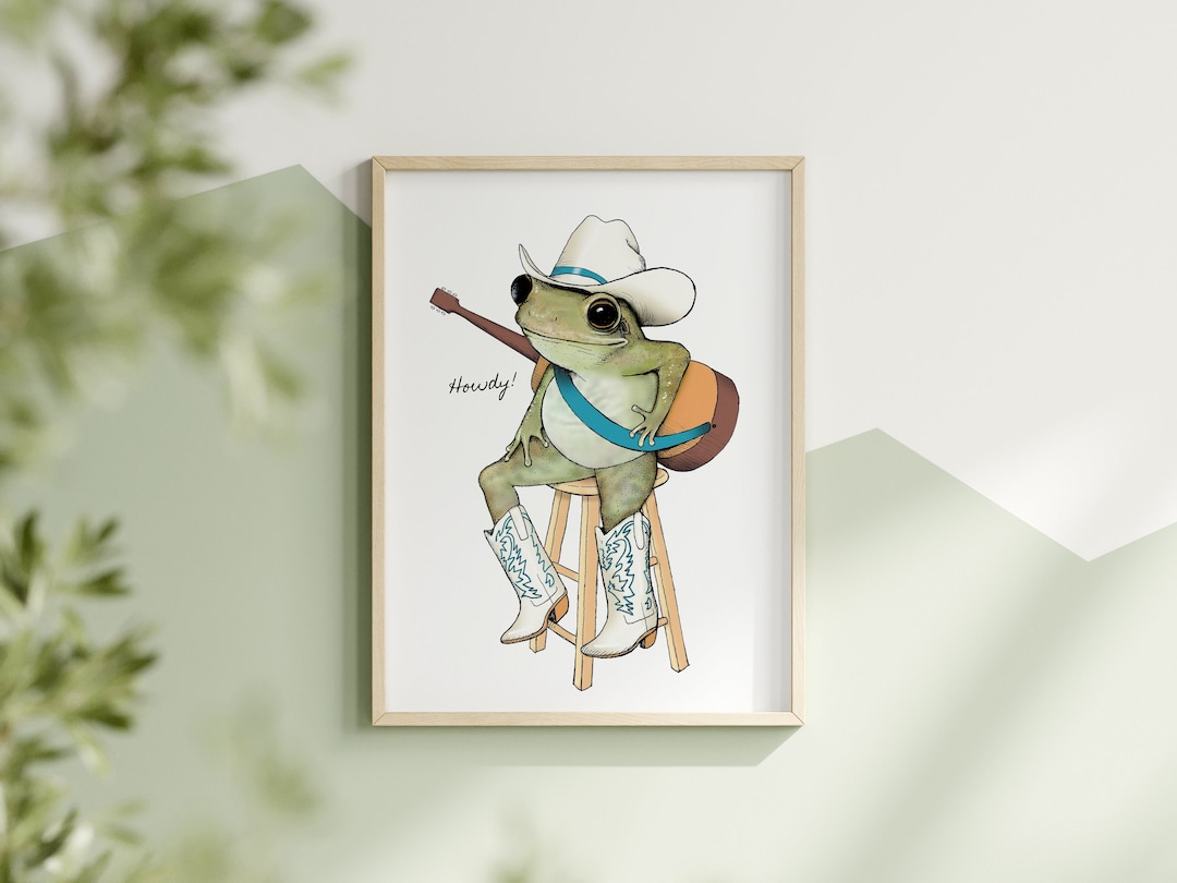 Printable Western Cowboy Frog Art Print. Bluegrass Country Music ...