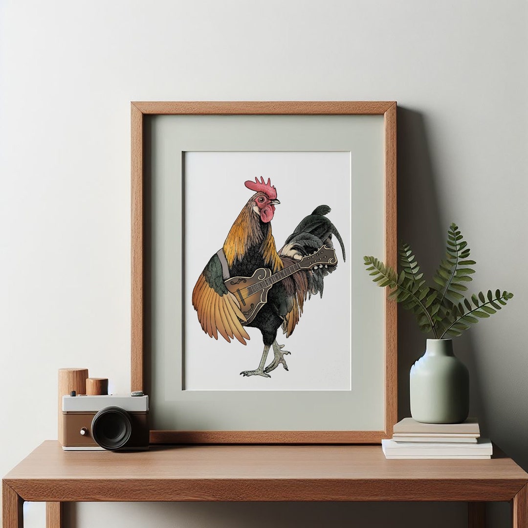 Bluegrass Rooster Art Print. Mandolin Musical Nursery. Chicken Farm ...