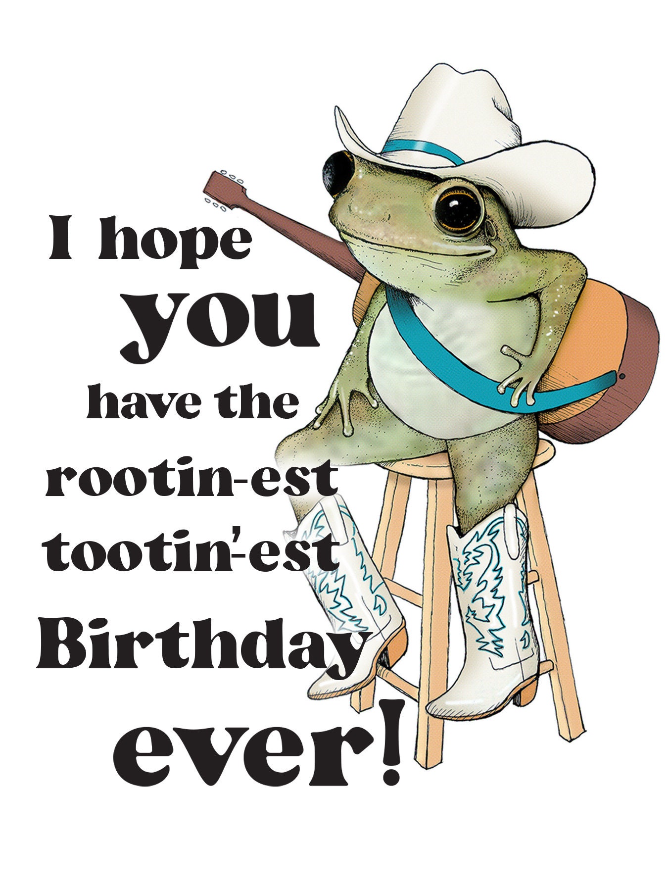 Cowboy Frog Funny Birthday Card. Country Bluegrass Happy Birthday ...