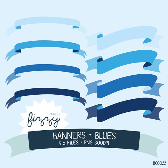 8 X Banner Ribbon Clipart in Blue Colour Set Digital With | Etsy