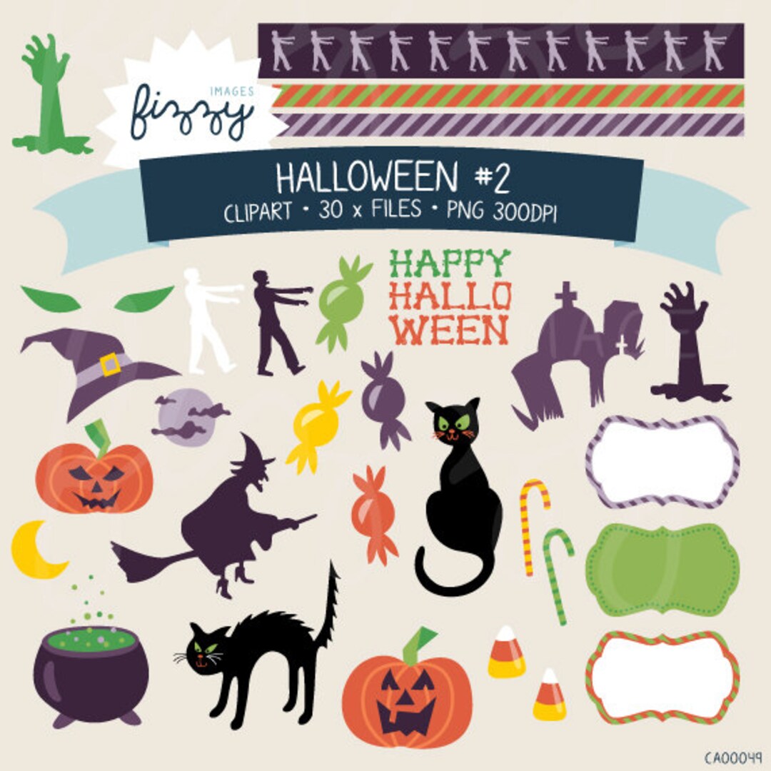 30 X Halloween Clipart Party Themed - Digital Files PNG 300dpi With ...