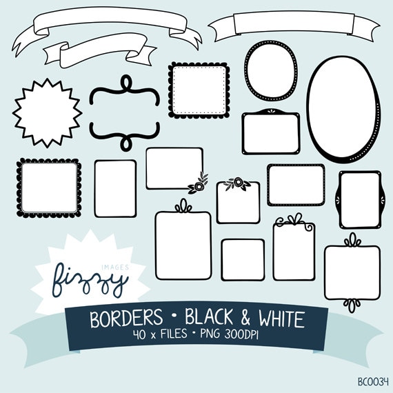 40 X Hand Drawn Borders and Banner Clip Art in Black and White ...