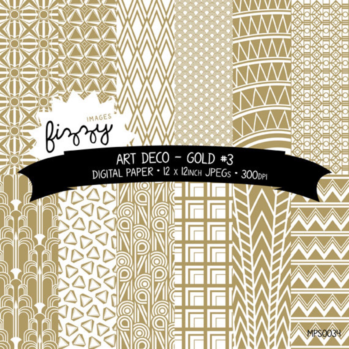 12 X Art Deco Great Gatsby 1920s 1930s Gold No.3 Patterned Digital ...
