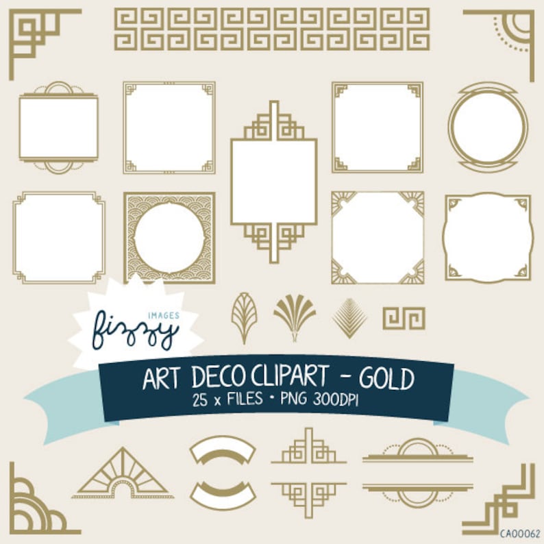 PNG: 25 X Art Deco 1920s 1930s Gold Clipart and Borders - Digital Files ...