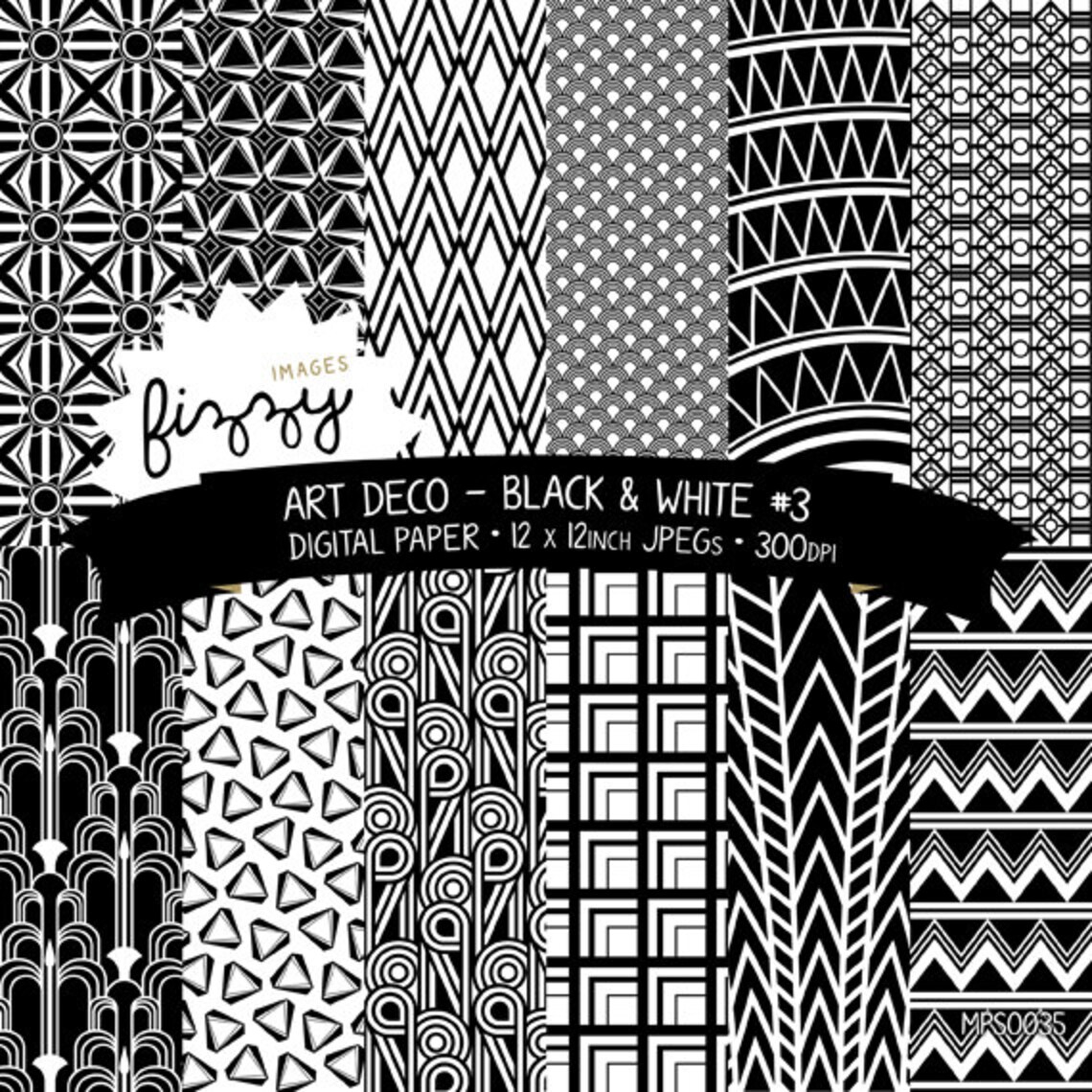 12 X Art Deco Great Gatsby 1920s 1930s Black and White No.3 Patterned ...