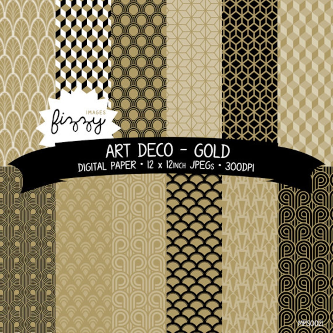 JPEG: 12 X Art Deco Great Gatsby 1920s 1930s Gold Patterned Digital ...