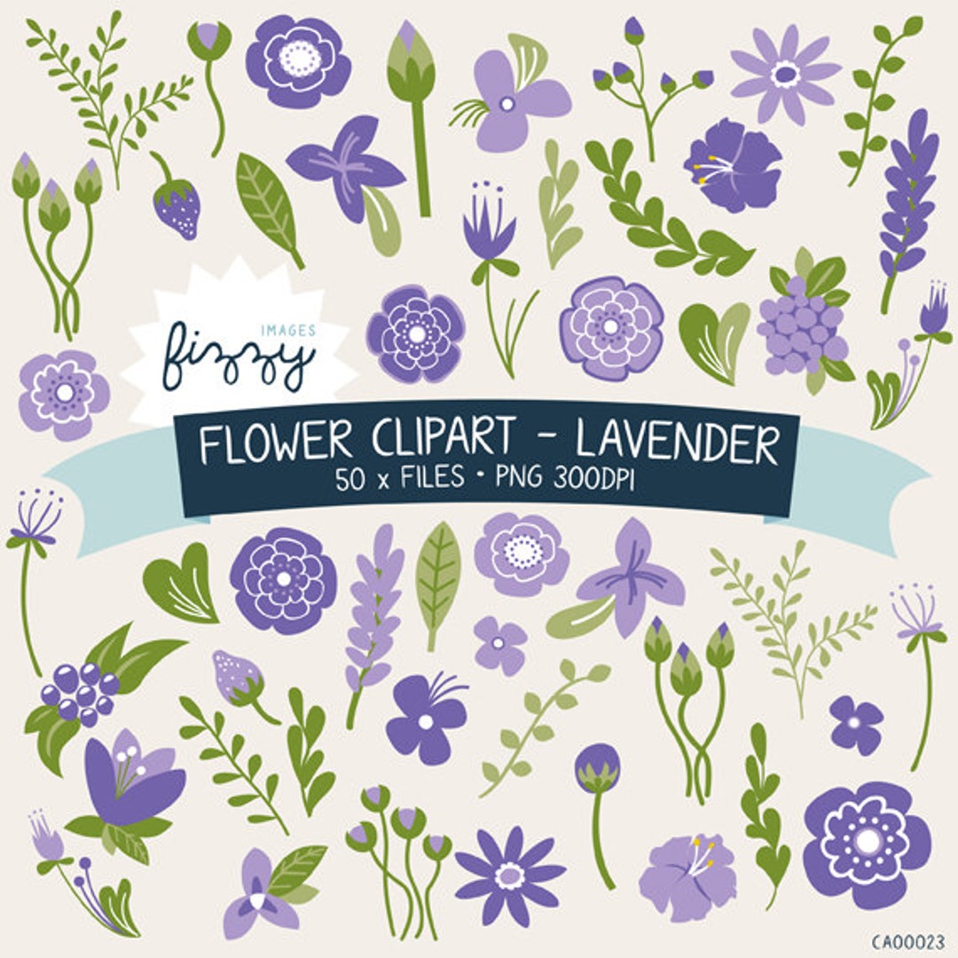 PNG: 50 X Flower Clipart in Lavender Purple - Digital Files PNG 300dpi ...
